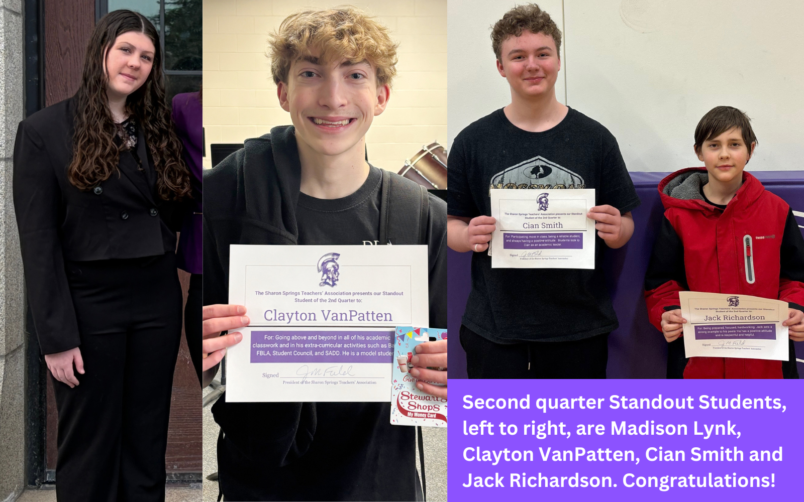 Second Quarter Standout Students - Sharon Springs : Sharon Springs
